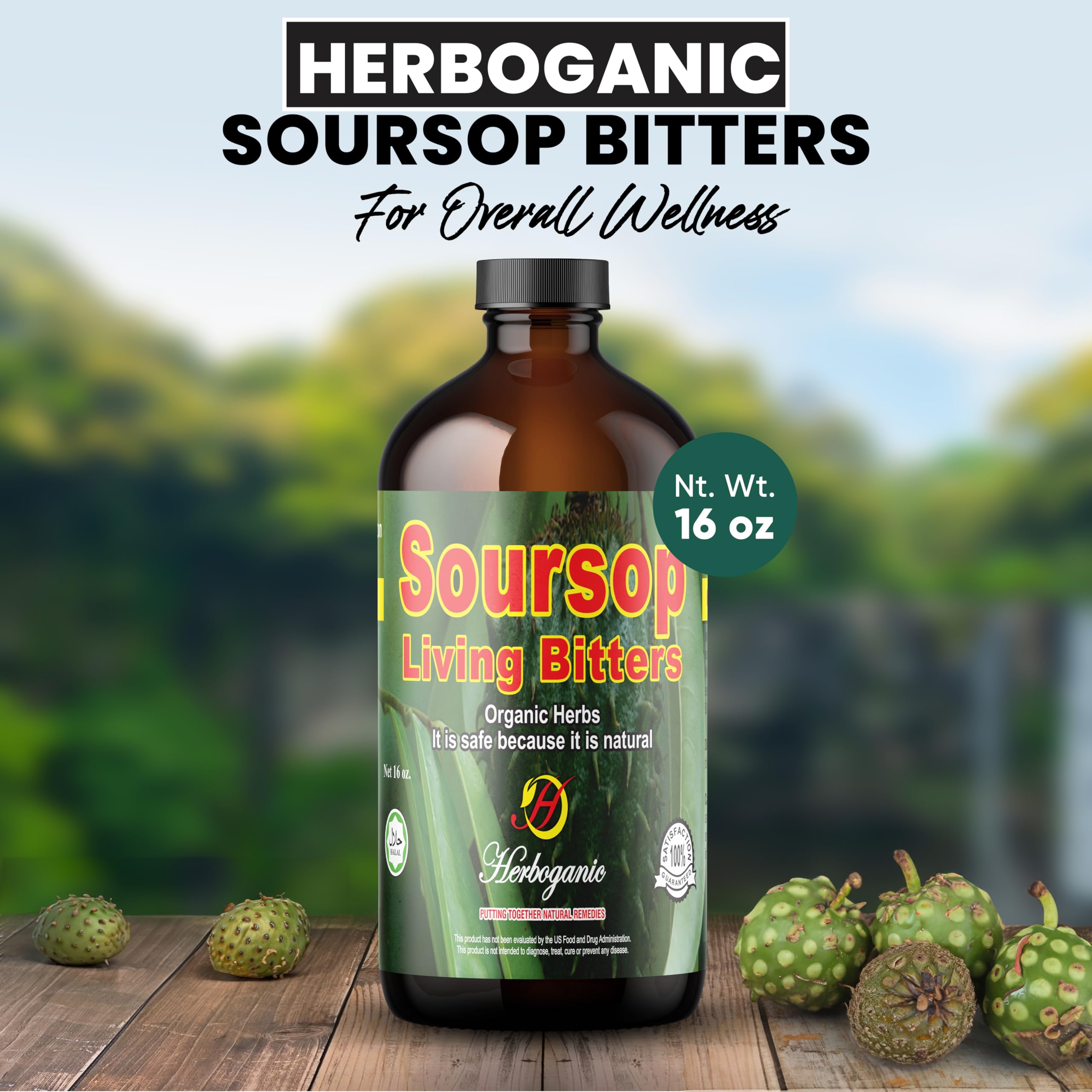 Herboganic Soursop Bitters Liquid | Natural Living Bitters for overall wellness 16 OZ | Soursop Bitters