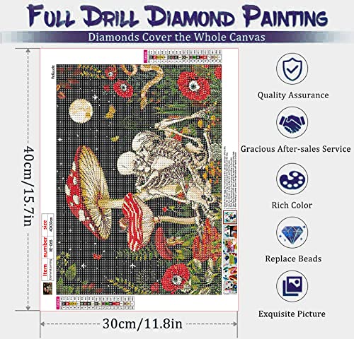 VeGuude Diamond Painting Kits for Adults, Mushroom 5D Diamond Art Kits, Full Drill DIY Crafts for Adults Home Wall Decor Diamond Dots Skeleton Moon [11.8x15.7inch]