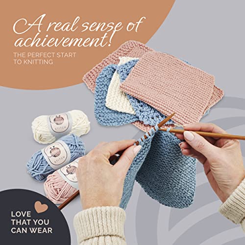 Knitting Kits for Beginners Adults β 6 Pcs Knitting Needle Set with 100% Cotton Yarn β Make Your Own Dishcloth Craft Kits for Adults β Includes Bamboo Knitting Needles and Yarn Needle β Fantastic Gift