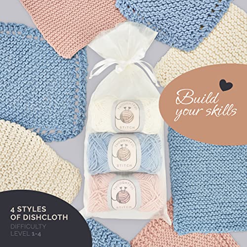 Knitting Kits for Beginners Adults β 6 Pcs Knitting Needle Set with 100% Cotton Yarn β Make Your Own Dishcloth Craft Kits for Adults β Includes Bamboo Knitting Needles and Yarn Needle β Fantastic Gift