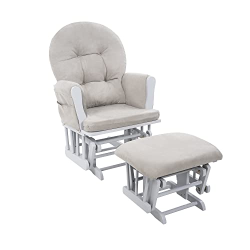 Brisbane Nursery Glider & Ottoman Sets, Glider Recliner Nursery Rocking Chair, Nursery Glider Rocker with Ottoman, Reclining Gliders & Chairs for Breastfeeding, Maternity, Napping - Light Gray