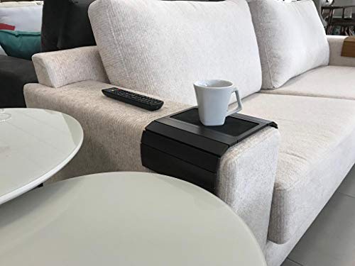 meistar Global Sofa Couch Arm Tray Table with EVA Base. Weighted Sides. Fits Over Square Chair arms. (Dark Brown)