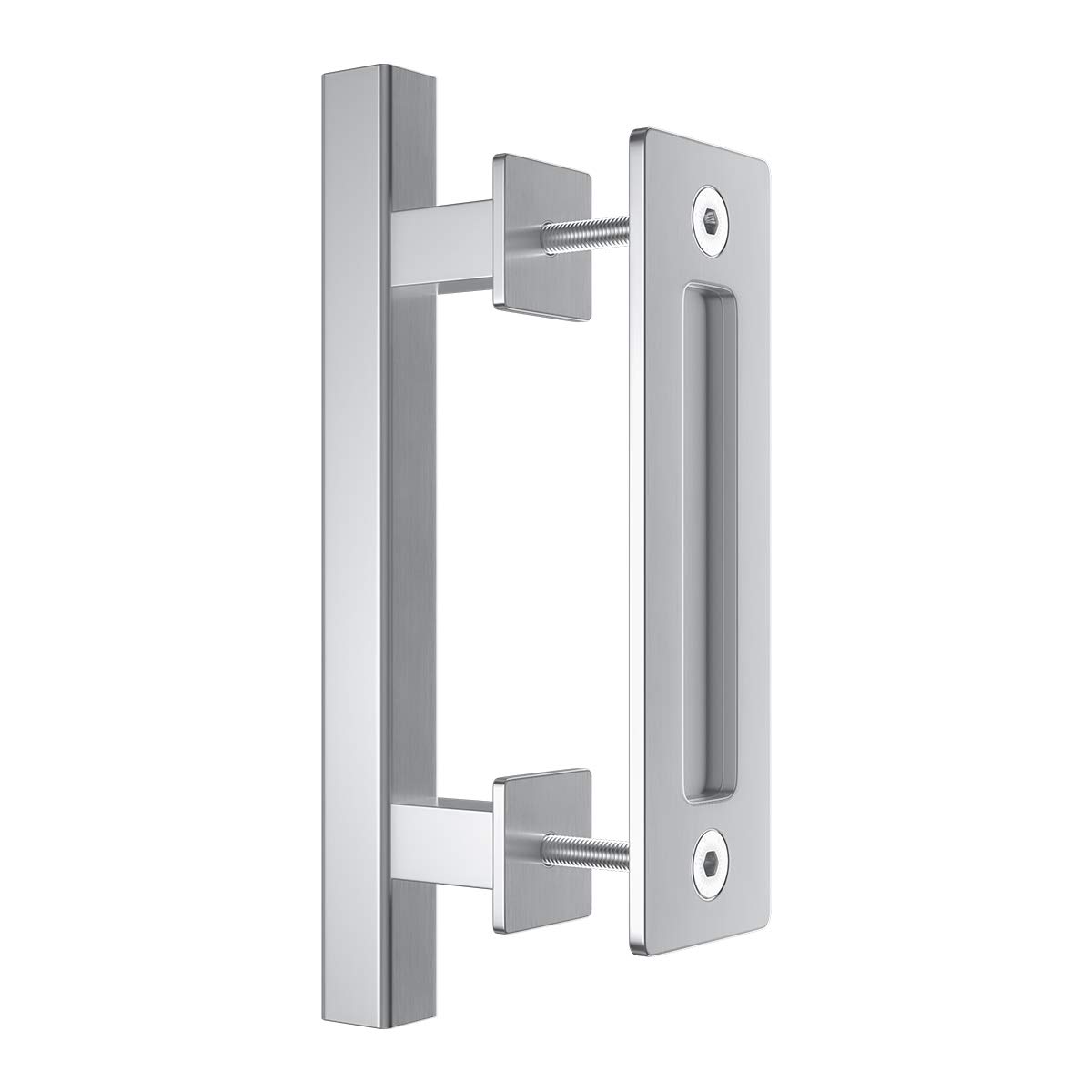 SMARTSTANDARD 10" Heavy Duty Sliding Barn Door Handle, Pull and Flush Set for Gate Kitchen Furniture Cabinet Closet Drawer, Stainless Steel, Square