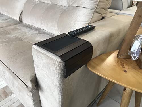 meistar Global Sofa Couch Arm Tray Table with EVA Base. Weighted Sides. Fits Over Square Chair arms. (Dark Brown)