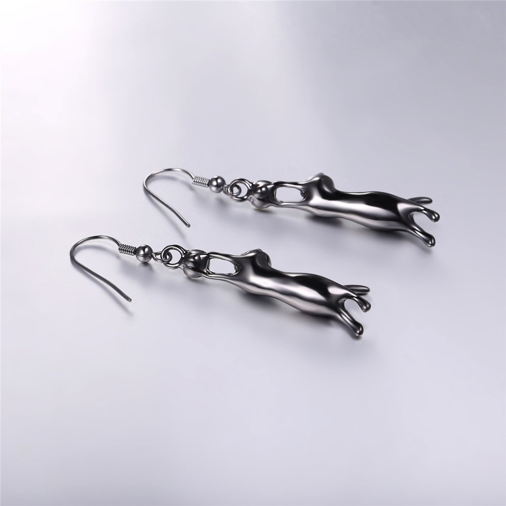 U7 Cute Cat Ear Pendant Black Kitten Dangle Drop Earrings with Rhinestones