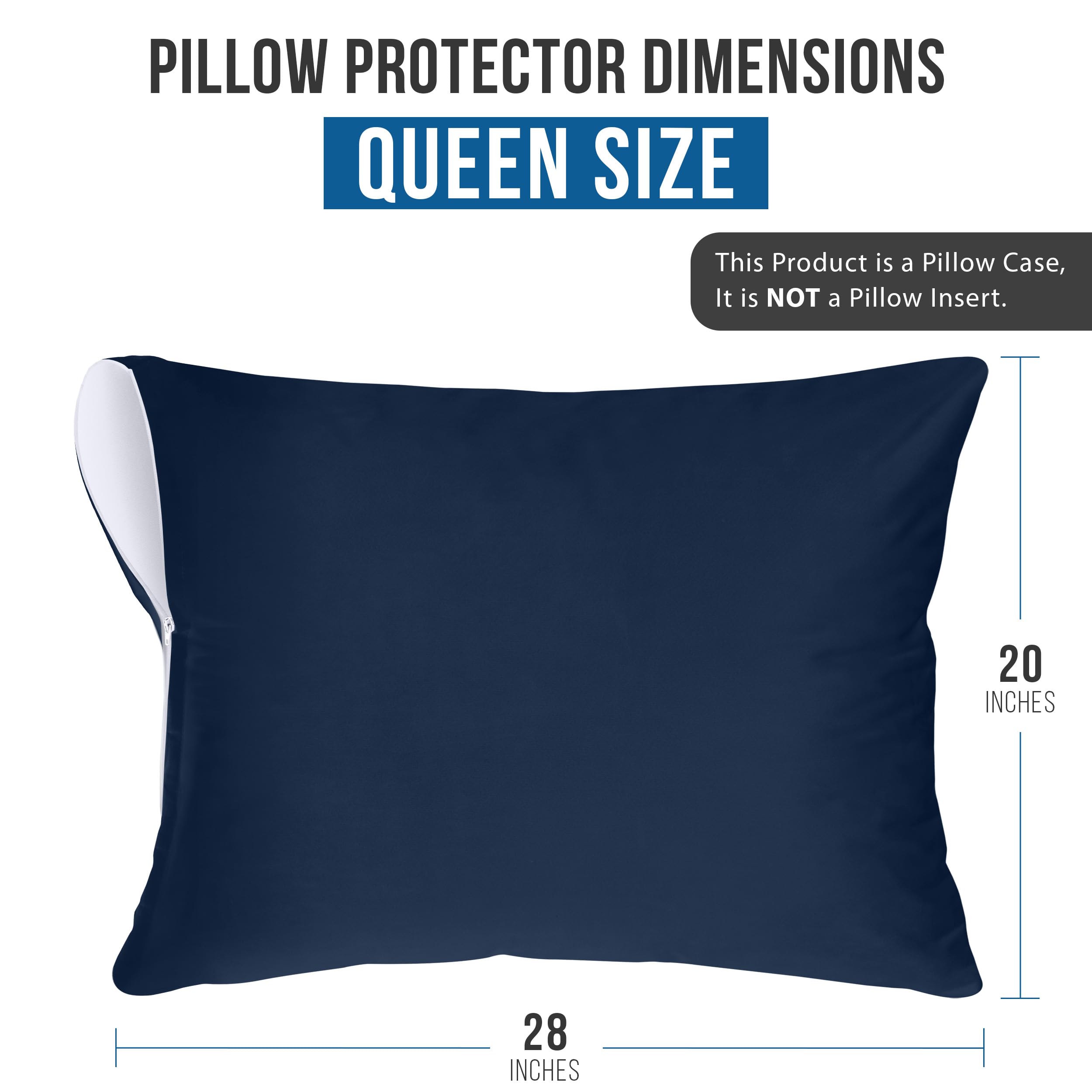 Utopia Bedding Waterproof Pillow Protectors Zippered (2 Pack, Navy) Queen Size, Zippered Pillowcases, Bed Bug Proof Pillow Encasement Covers 20 x 28 Inches