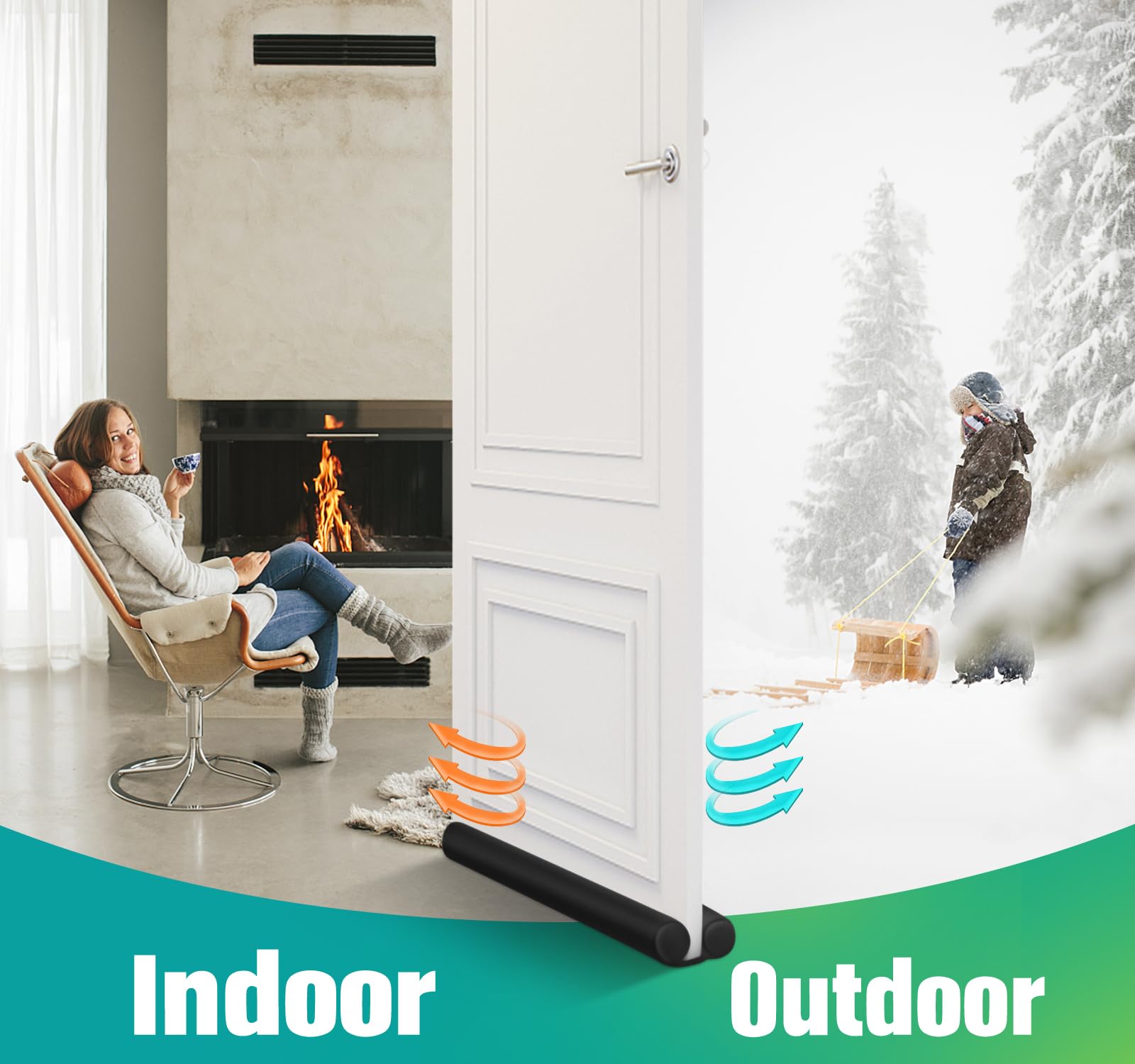 MAXTID Under Door Draft Blocker Black Door Draft Stopper 38" Noise Reducer Breeze Light Cold Air Guard Sound Proof Door Sweep 32" 36" 38" Weather Stripping Door Bottom Seal Insulation Strip Gap Filler