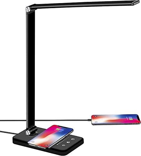 Liquor fragrance LED Desk Lamp with Wireless Charger, Dimmable Office Desk Light with USB Charging Port, 5 Lighting Modes , Touch Control, Auto Timer 30 / 60min, Eye-Caring Table Lamps (Black)