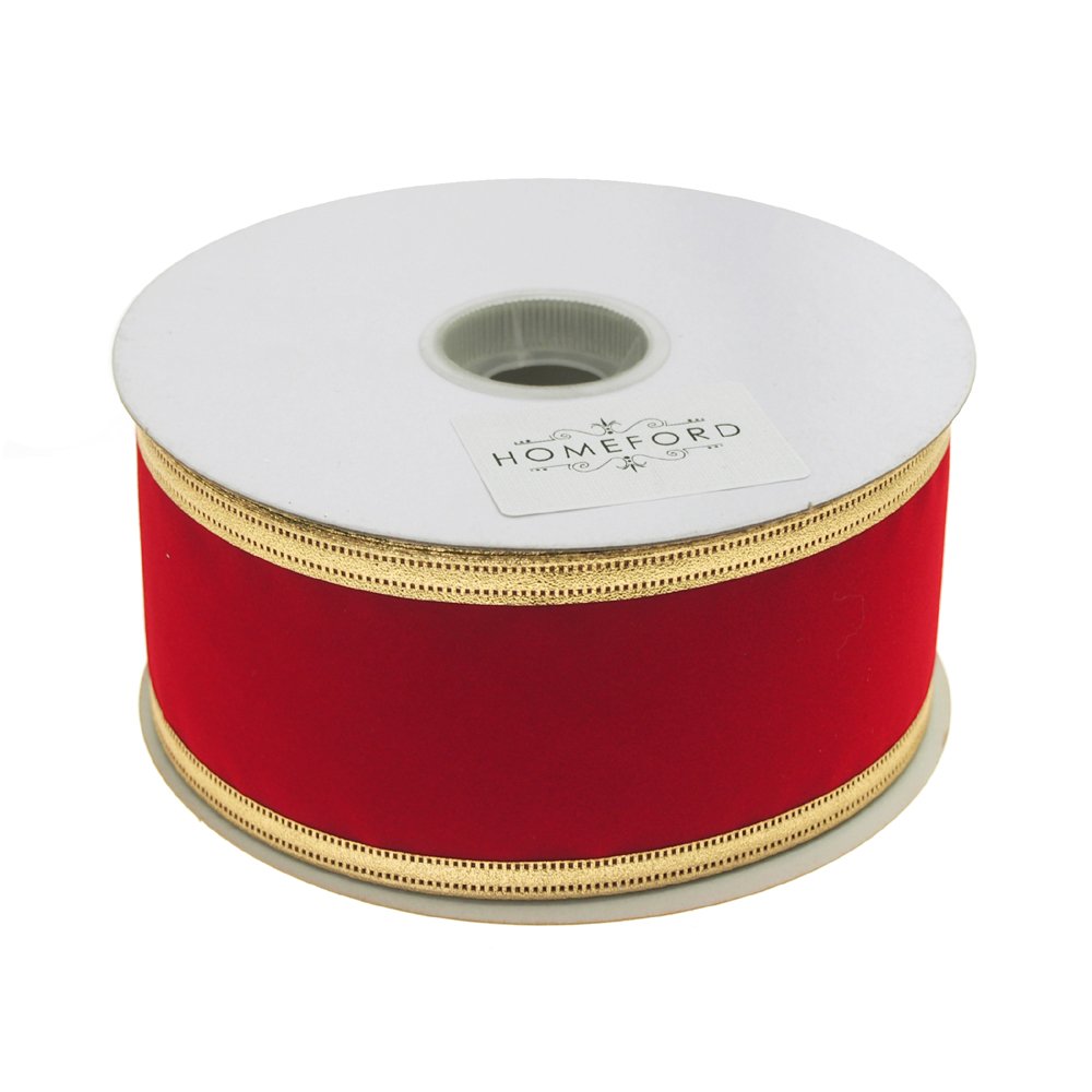 Homeford Dynasty Velvet Gold Trim Christmas Ribbon Wired Edge, Red, 2-1/2-Inch, 20 Yards