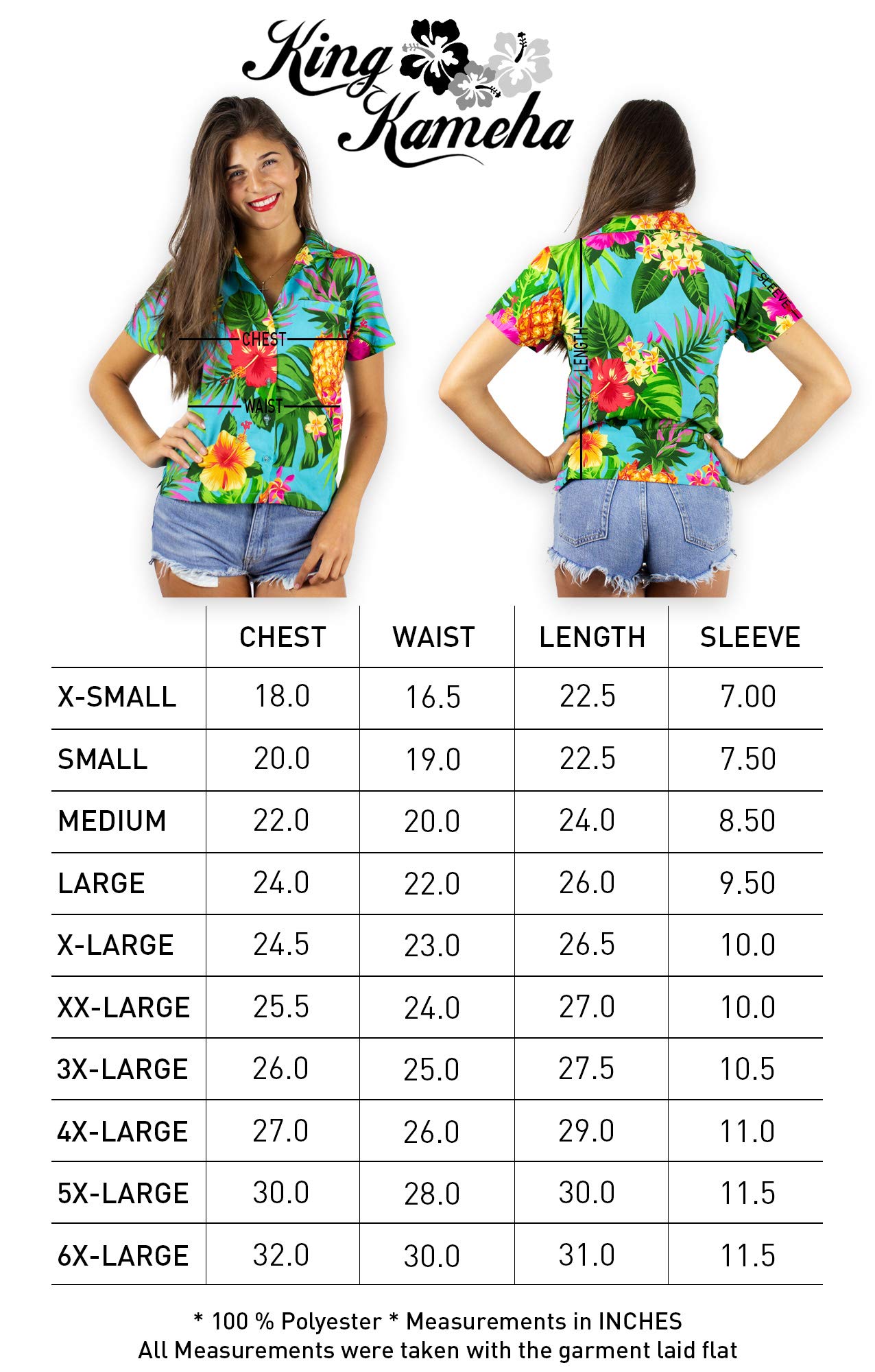 KING KAMEHA Women's Summer-Party-Blouses-Shirts Short-Sleeve, Pineapple, Turquoise, L