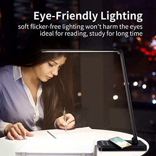 Liquor fragrance LED Desk Lamp with Wireless Charger, Dimmable Office Desk Light with USB Charging Port, 5 Lighting Modes , Touch Control, Auto Timer 30 / 60min, Eye-Caring Table Lamps (Black)
