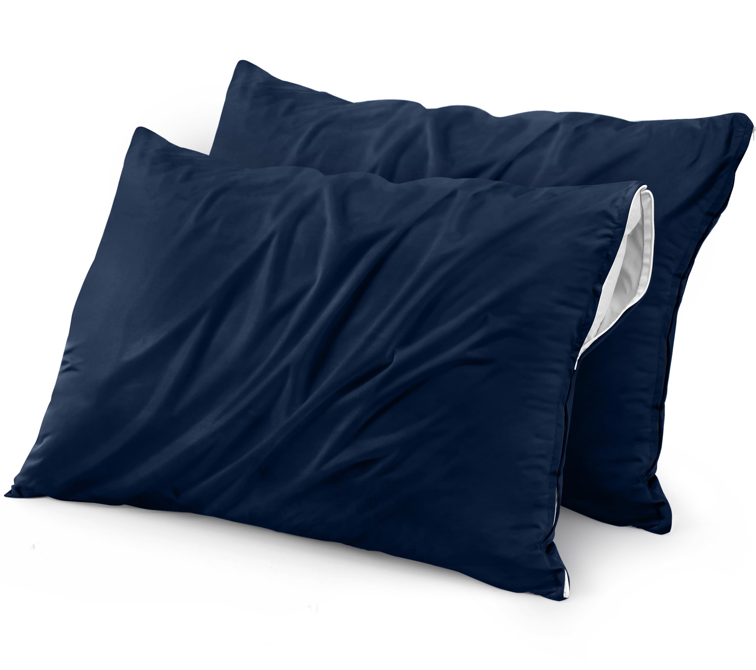 Utopia Bedding Waterproof Pillow Protectors Zippered (2 Pack, Navy) Queen Size, Zippered Pillowcases, Bed Bug Proof Pillow Encasement Covers 20 x 28 Inches