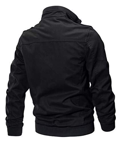 Buytop Men's Casual Winter Cotton Military Jackets Outdoor Full Zip Army Coat(813Black-M)