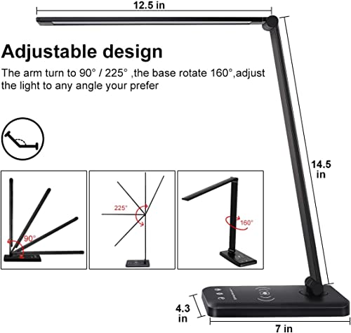 Liquor fragrance LED Desk Lamp with Wireless Charger, Dimmable Office Desk Light with USB Charging Port, 5 Lighting Modes , Touch Control, Auto Timer 30 / 60min, Eye-Caring Table Lamps (Black)