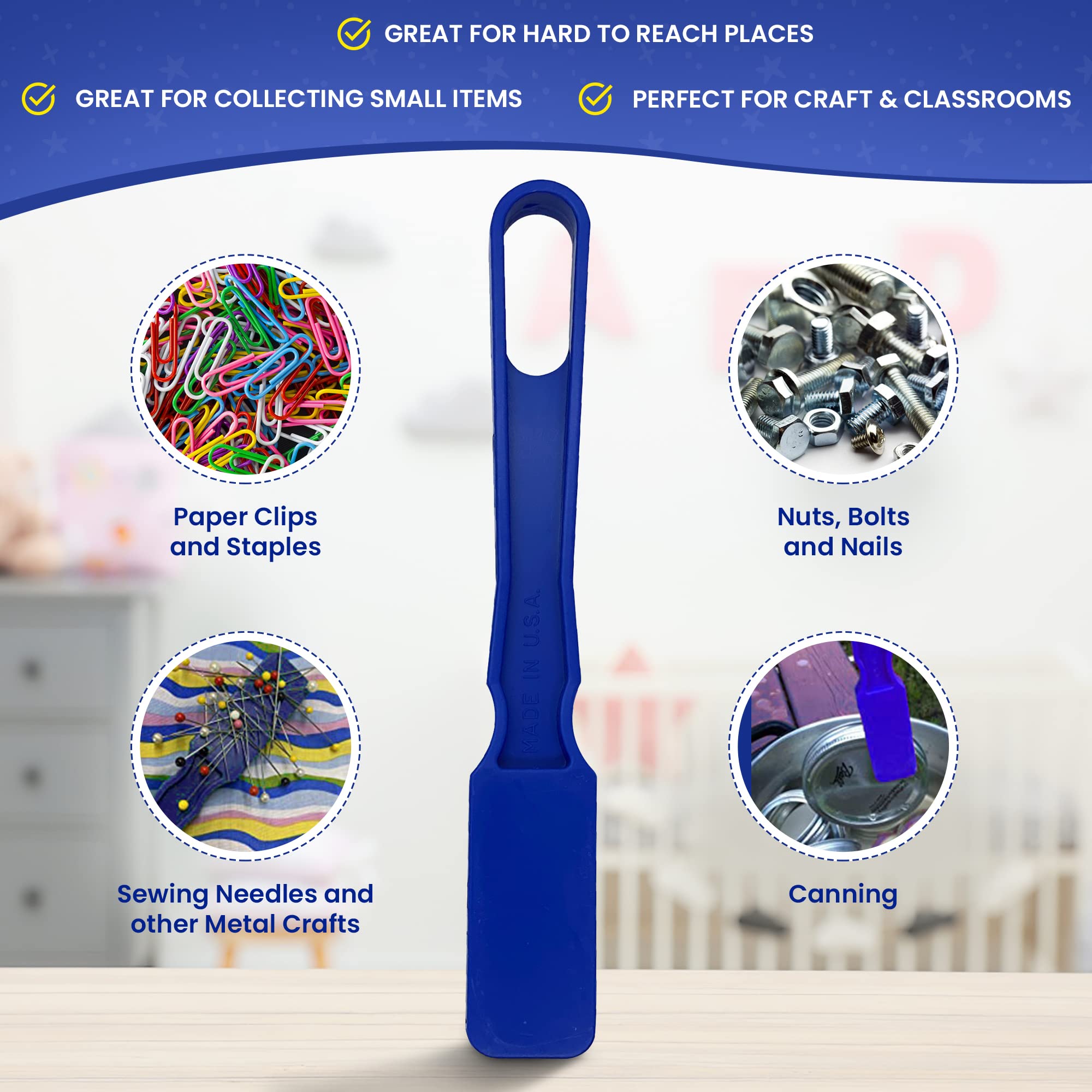 MR CHIPS Made in USA Bingo Magnetic Wand & ¾ Inch Blue 100 Upgraded Pieces Chips Plastic with Metal Rings - Support American Jobs