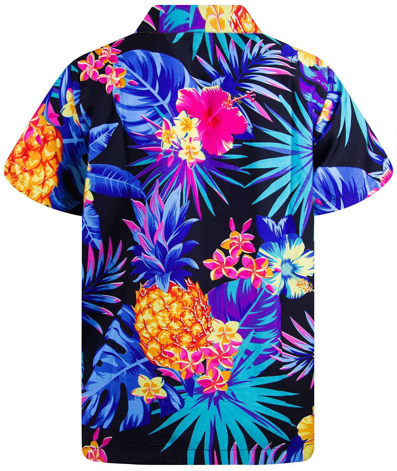 KING KAMEHA Men's Pineapple-Desings Summer-Party-Shirts Short-Sleeve, Pineapple, Black-Blue, XXL