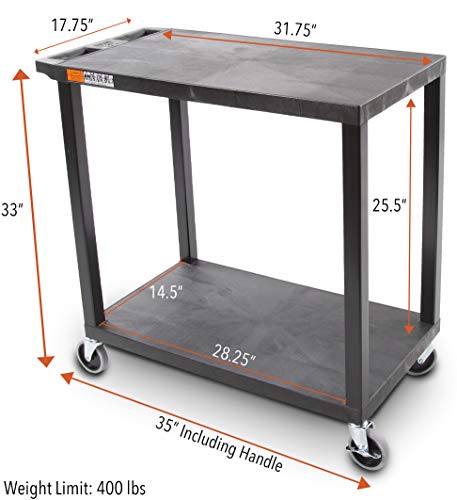 Original Tubstr - Flat Top Utility Cart - Heavy Duty, Supports up to 400 lbs - Flat Shelf Multipurpose Cart Perfect for Home, Garage, Catering, Warehouse and More (2 Shelf / 35x18)
