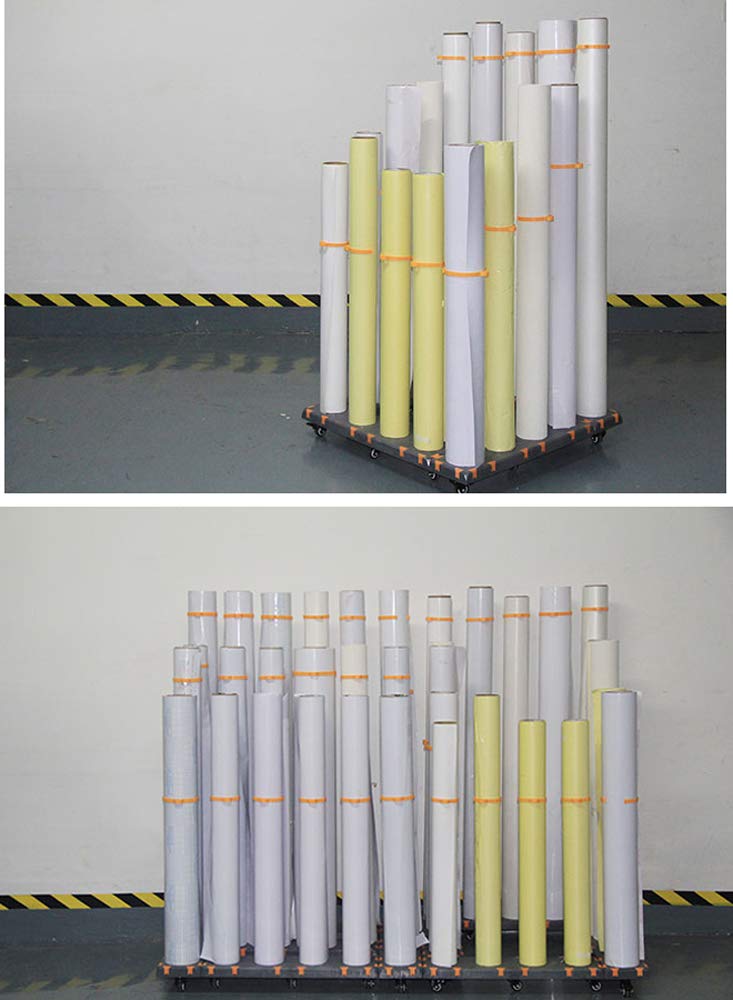 Vinyl Roll Storage Rack Holder Material Rolling Floor Rack - 16 Spindles, 2 Inch Core