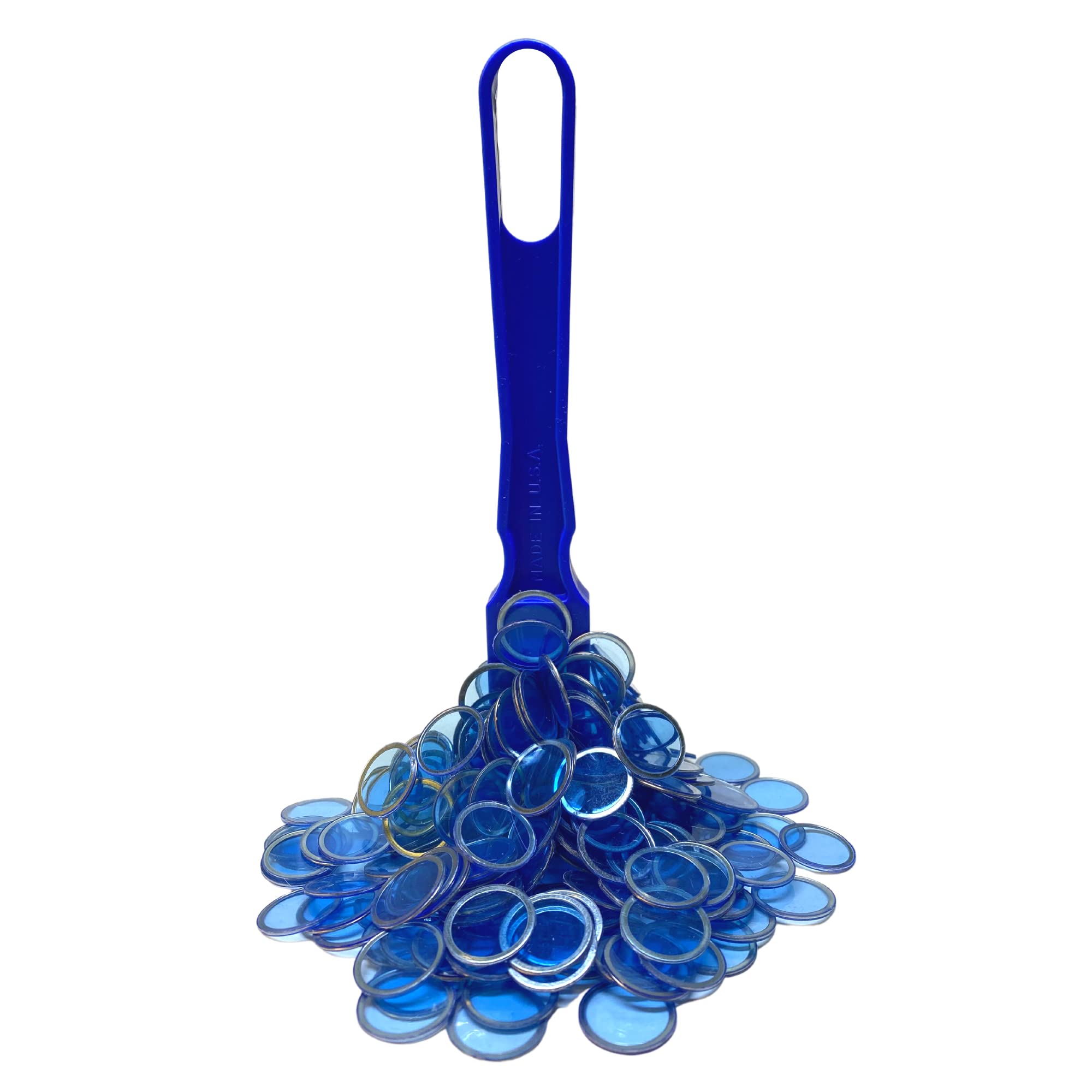 MR CHIPS Made in USA Bingo Magnetic Wand & ¾ Inch Blue 100 Upgraded Pieces Chips Plastic with Metal Rings - Support American Jobs