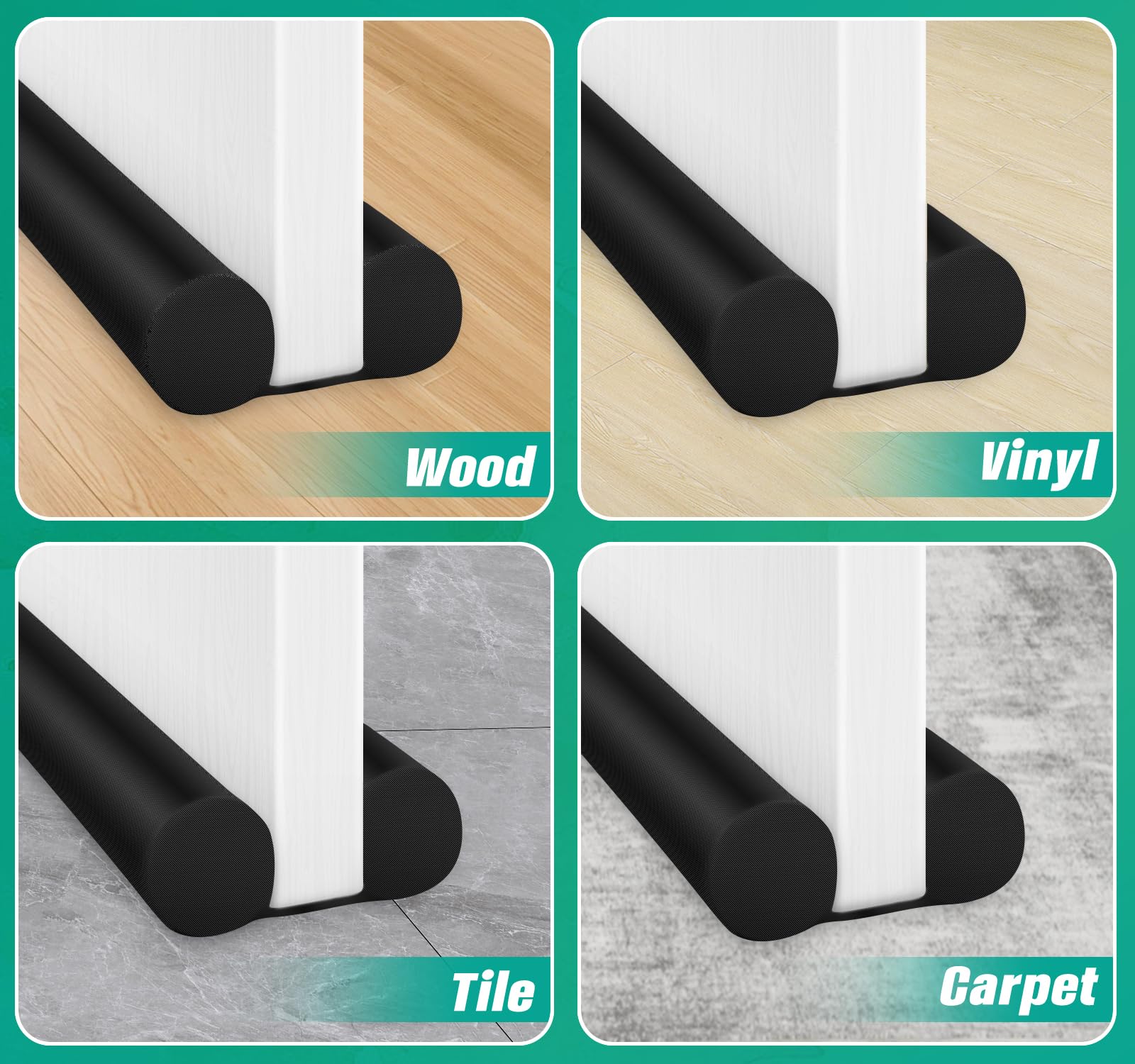 MAXTID Under Door Draft Blocker Black Door Draft Stopper 38" Noise Reducer Breeze Light Cold Air Guard Sound Proof Door Sweep 32" 36" 38" Weather Stripping Door Bottom Seal Insulation Strip Gap Filler