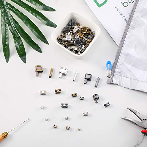 Metal Zipper Head Slider, 4 Sizes Zipper Bottom Sliders Retainer Insertion Pin in 3 Colors, Zipper Stopper Repair Tool Kit for Coats Jacket DIY Sewing Replacement, Size of 3/5/8/10 (60 Pieces)