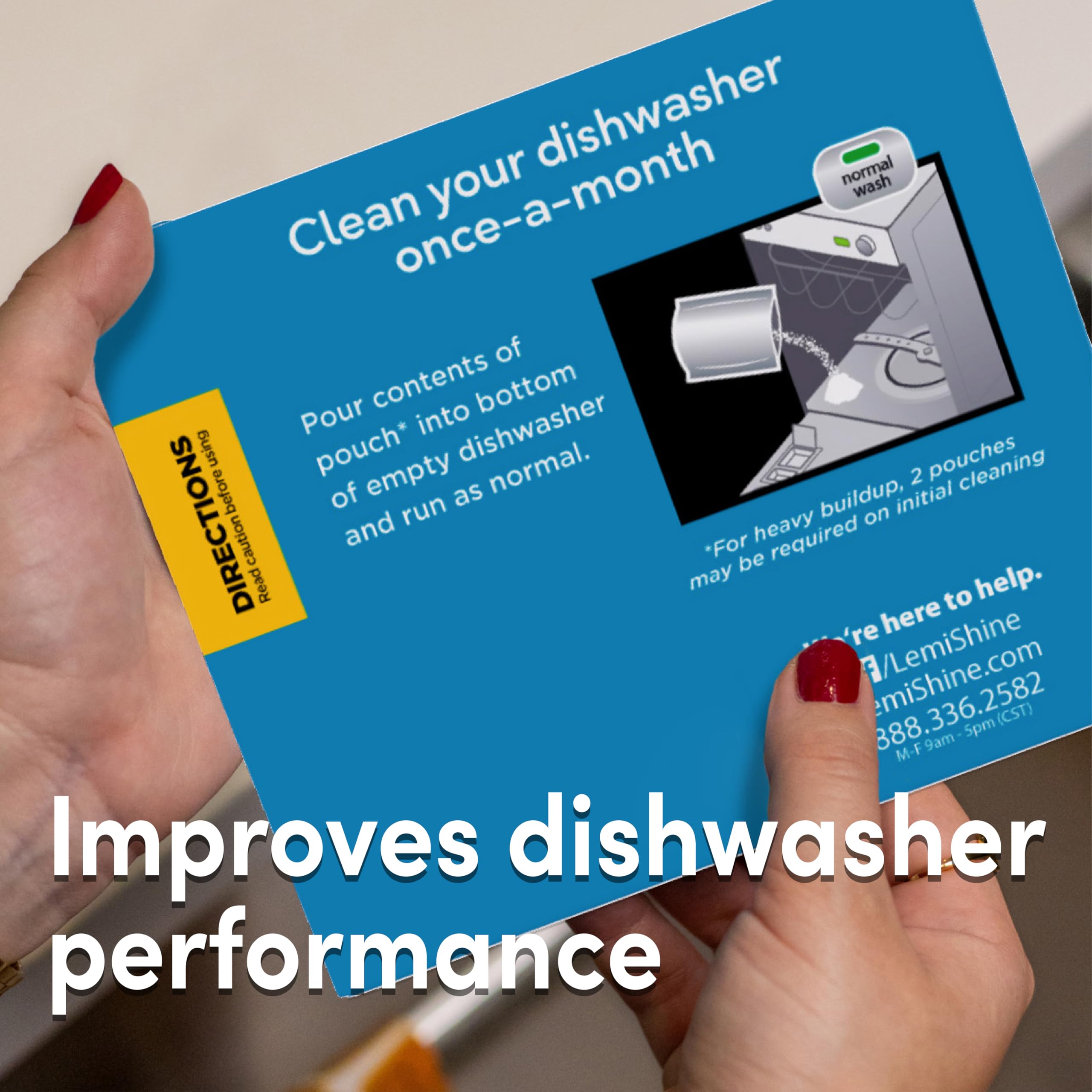 Lemi Shine Natural Dishwasher Cleaner Powered By Citric Acid | 100% Guaranteed Hard Water Cleaning Powder | Eco-Friendly Dishwasher Cleaner and Deodorizer With Fresh Lemon Scent (8 Count)