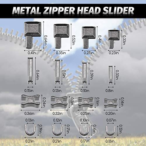 Metal Zipper Head Slider, 4 Sizes Zipper Bottom Sliders Retainer Insertion Pin in 3 Colors, Zipper Stopper Repair Tool Kit for Coats Jacket DIY Sewing Replacement, Size of 3/5/8/10 (60 Pieces)