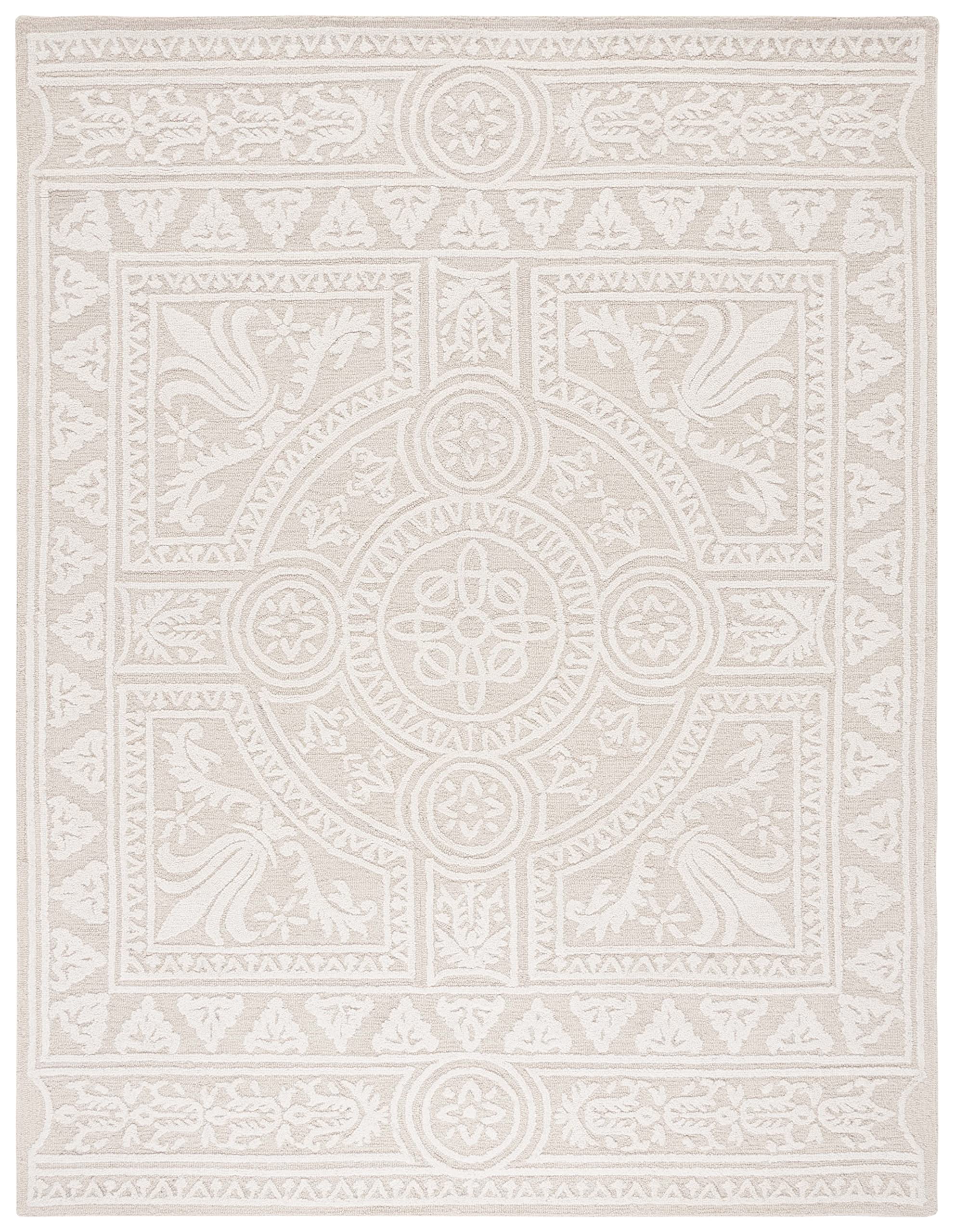 SAFAVIEH Blossom Collection Area Rug - 8' x 10', Light Grey & Ivory, Handmade Wool, Ideal for High Traffic Areas in Living Room, Bedroom (BLM109F)