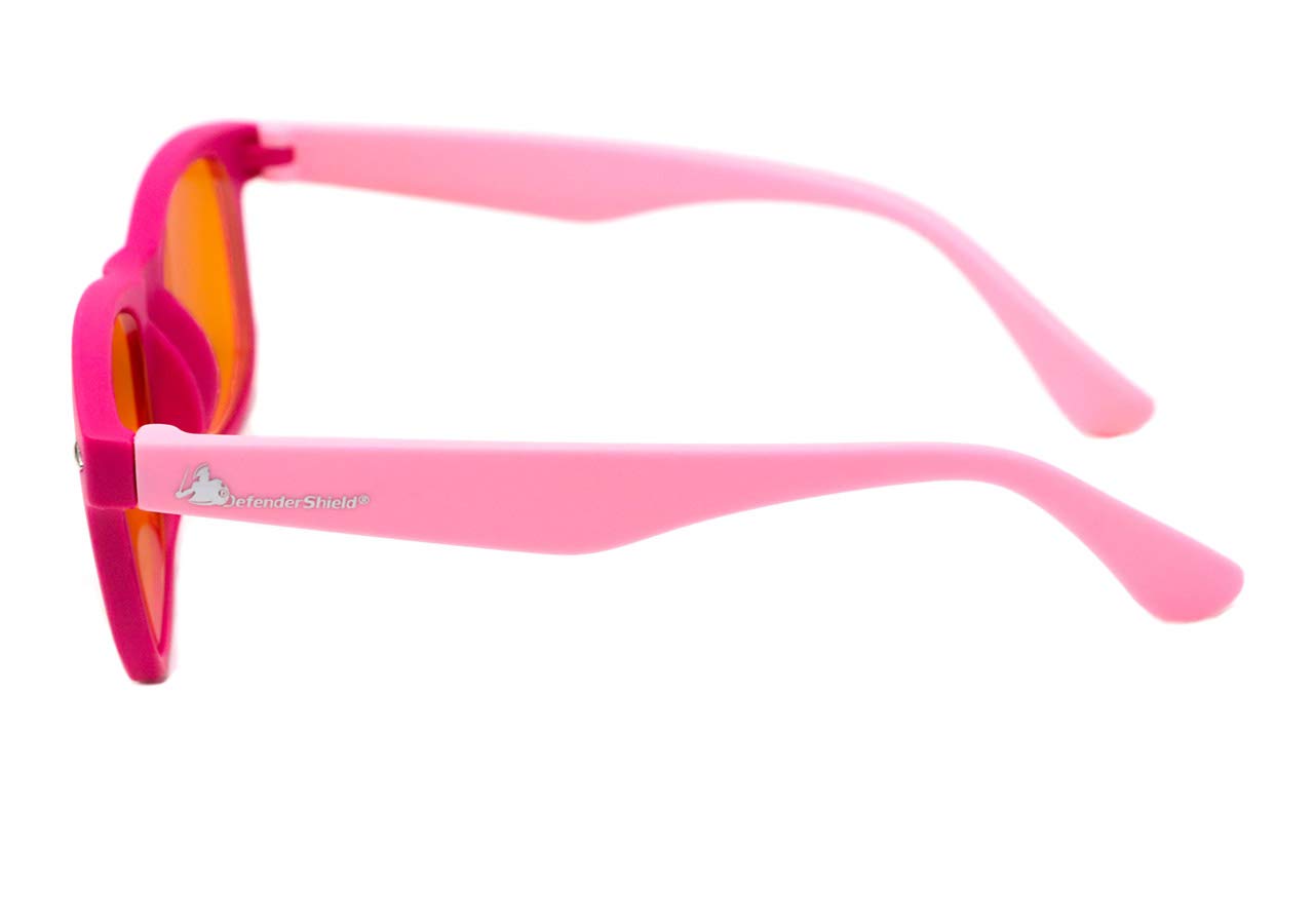 DefenderShield Kids Blue Light Blocking Glasses for Computer, Mobile, Video Games, Gaming (Pink, Orange)