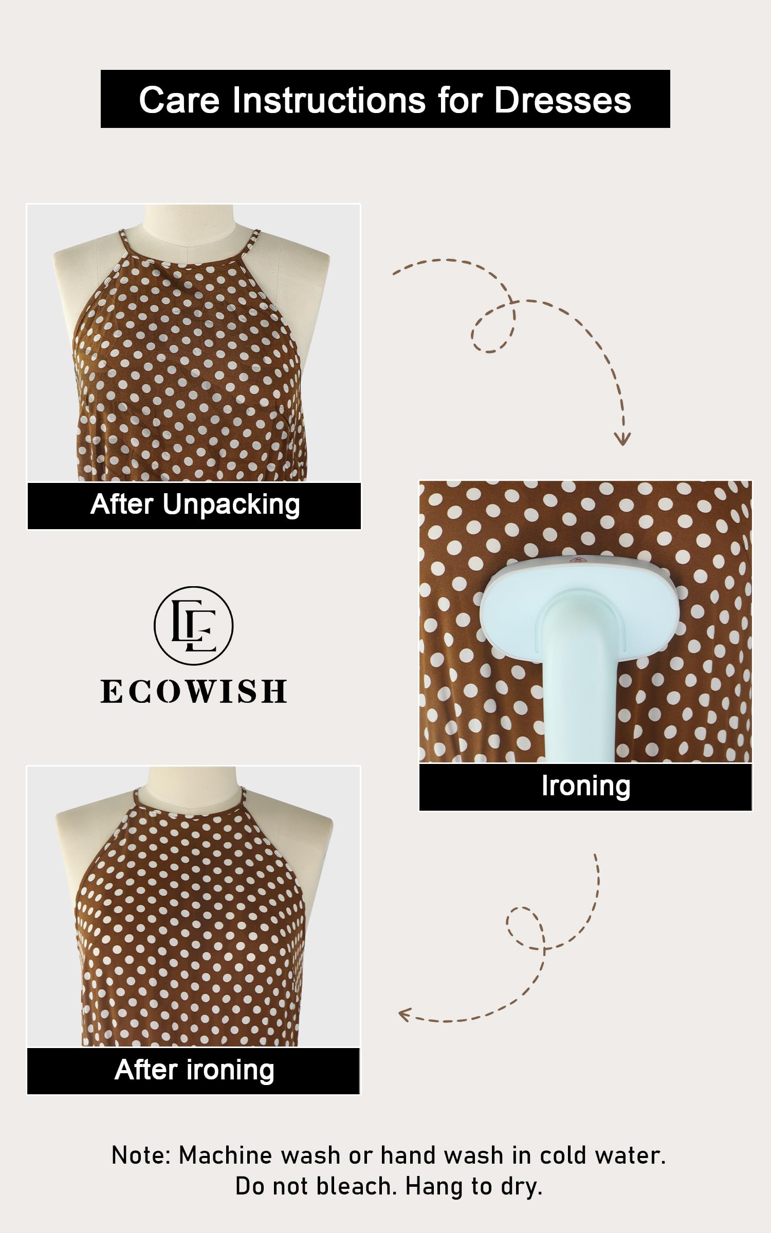 ECOWISH Polka Dot Womens Summer Dress Flowy Cute High Low Sleeveless Boho Criss Cross Halterneck Cocktail Midi Sundress 2025 Coffee Small