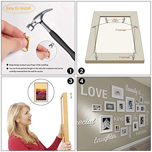 Picture Hanging Hooks, 50 Pcs Heavy Duty 10-50 lbs Picture Hangers Hardware kit with Nails for Picture Frame, Canvas, Mirror Hanging Decoration