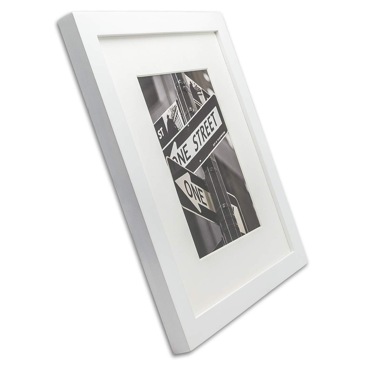 The Display Guys 16x20 White Picture Frame - Solid Pine Wood, Tempered Glass, matted for 11x14 Photo + Collage Mat Board for 4-5x7 Photo
