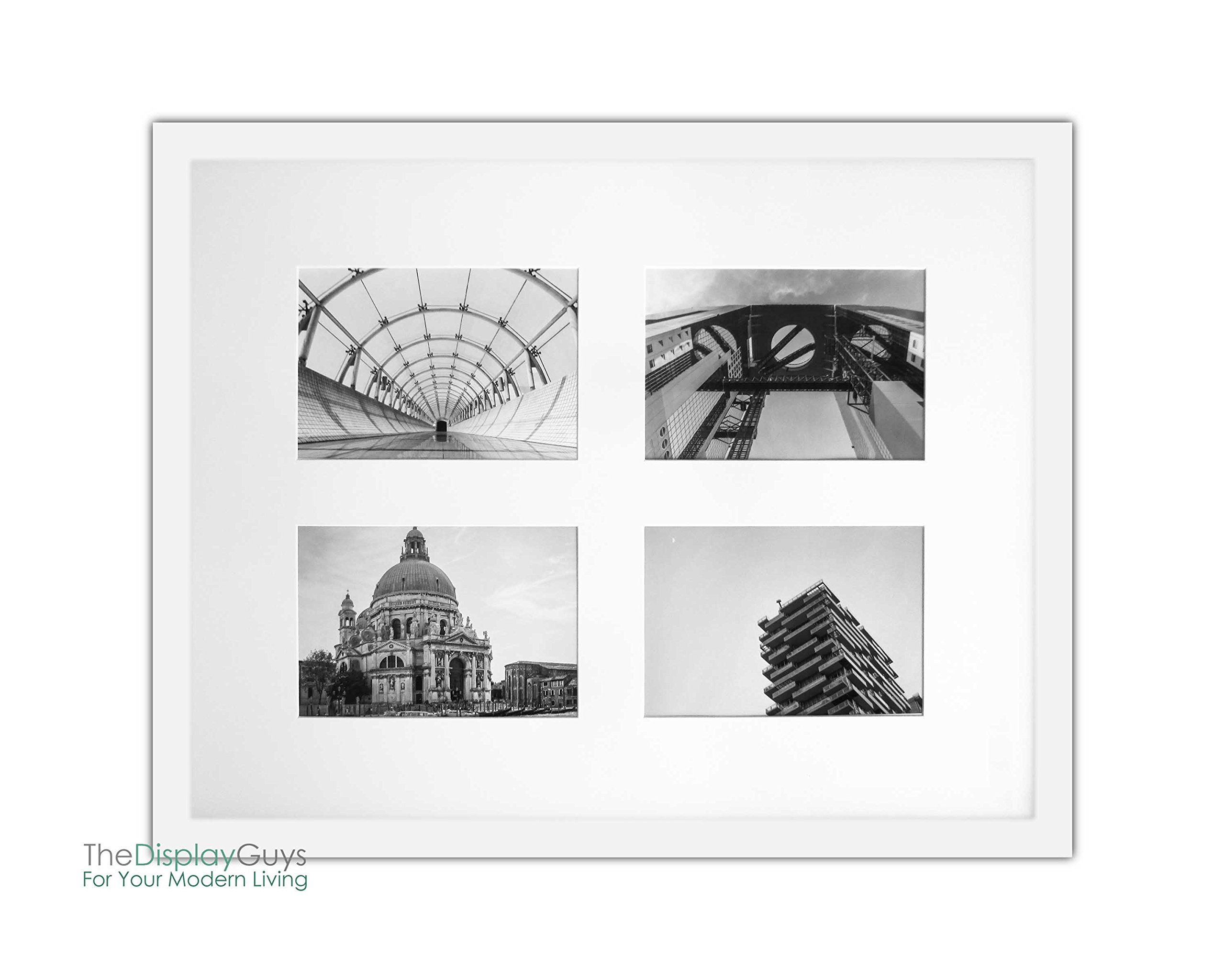 The Display Guys 16x20 White Picture Frame - Solid Pine Wood, Tempered Glass, matted for 11x14 Photo + Collage Mat Board for 4-5x7 Photo