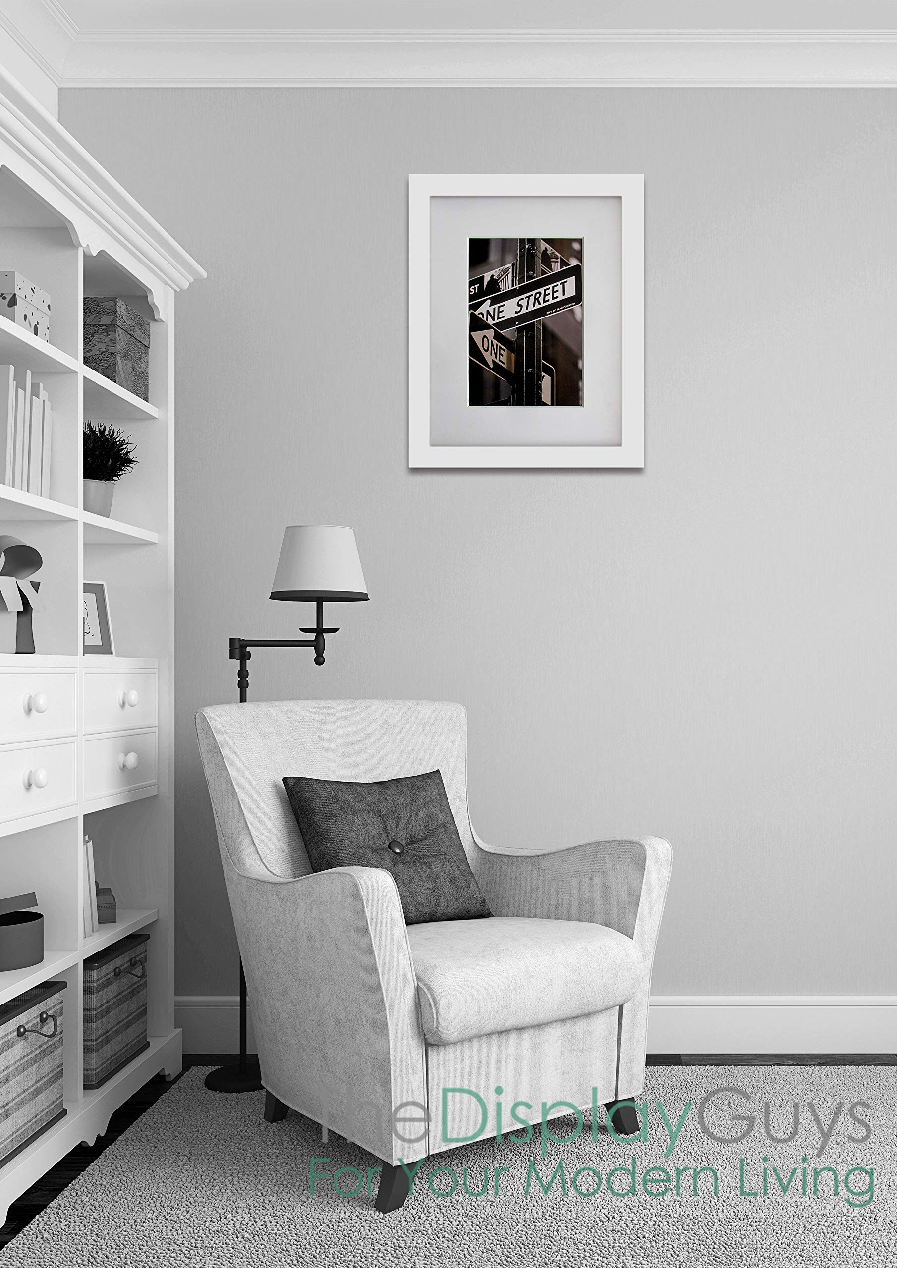 The Display Guys 16x20 White Picture Frame - Solid Pine Wood, Tempered Glass, matted for 11x14 Photo + Collage Mat Board for 4-5x7 Photo