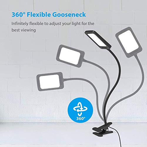 TROND LED Desk Lamp with Clamp, 3-Level Dimmable Desk Light 6000K Daylight, Table Lamp Extra-Long Flexible Gooseneck, Eye-Care Clamp Lamp for Painting, Workbench, Reading or Sewing, 9W, Black
