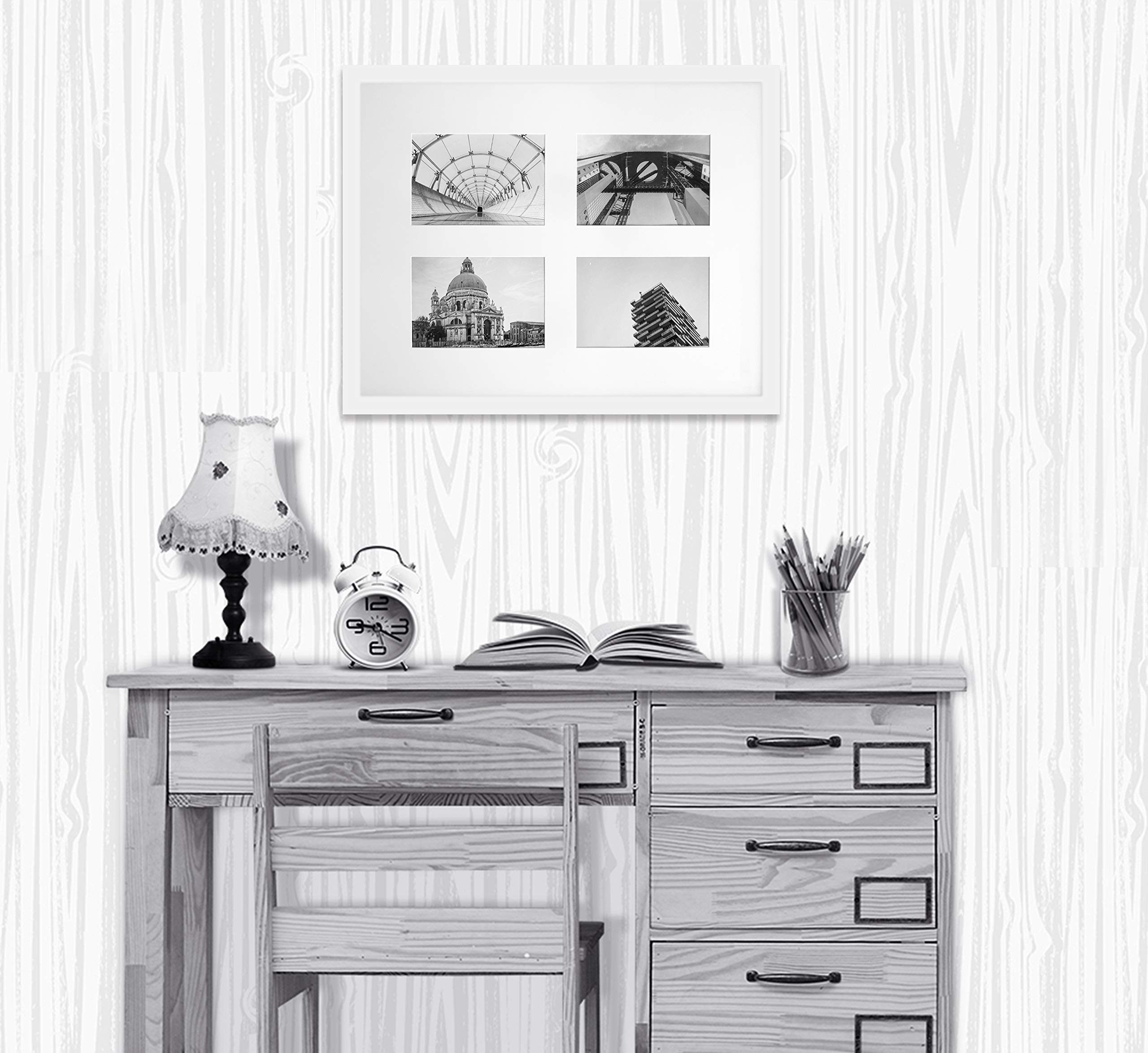 The Display Guys 16x20 White Picture Frame - Solid Pine Wood, Tempered Glass, matted for 11x14 Photo + Collage Mat Board for 4-5x7 Photo