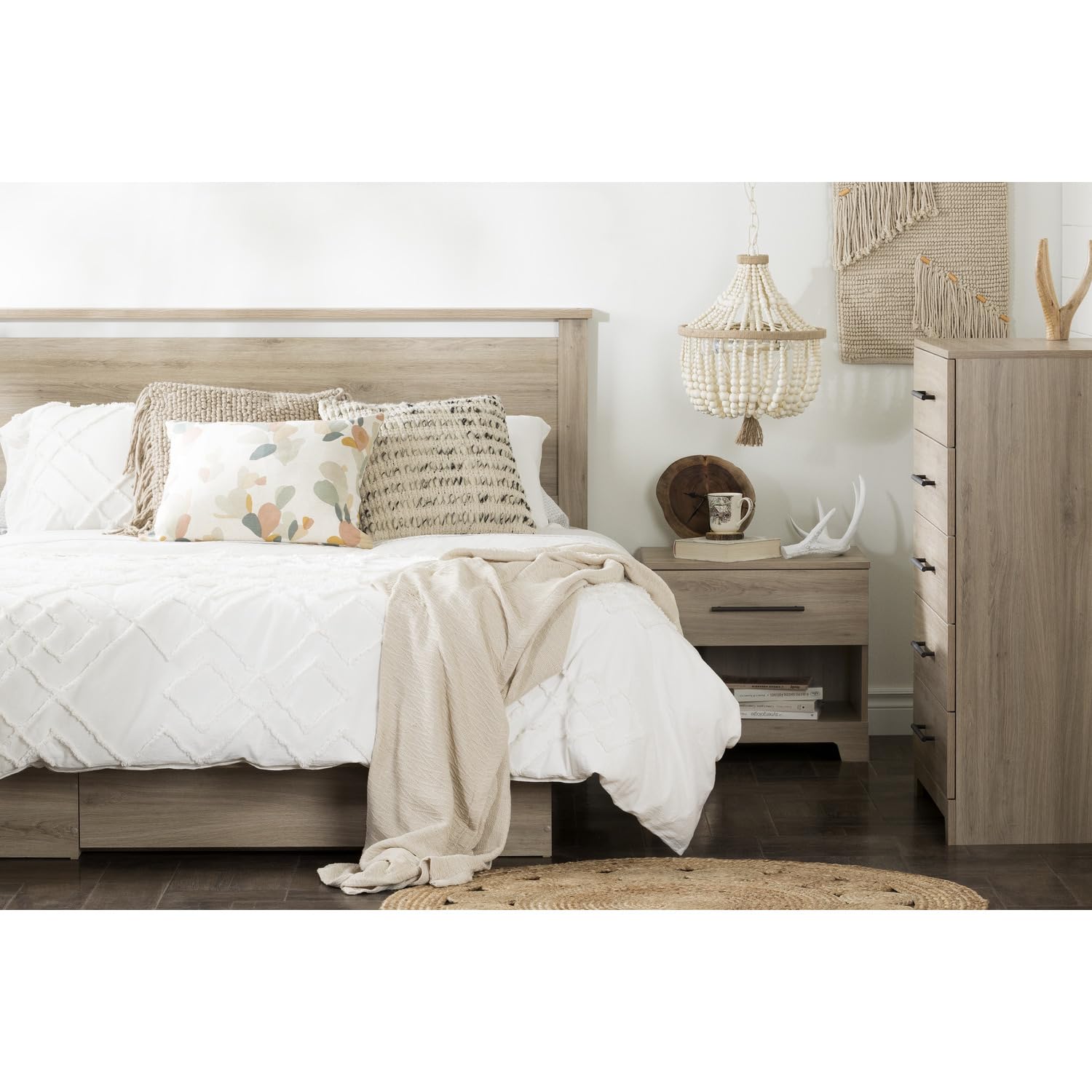 South Shore Primo Full/Queen Platform Bed (54/60'') with drawer, Rustic Oak