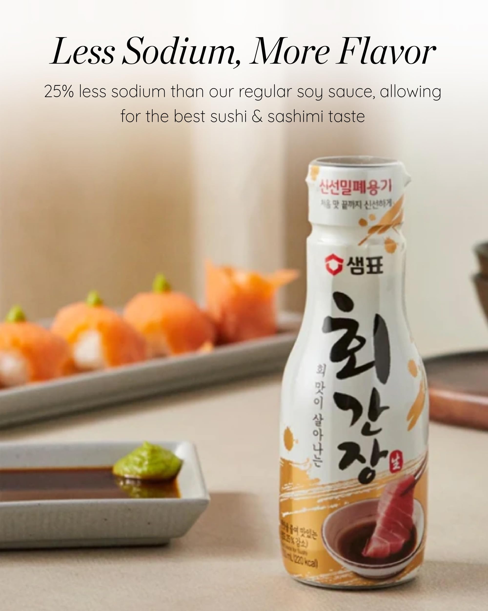 SEMPIO Soy Sauce for Sushi - Premium Naturally Brewed for Sashimi, Less Salt, Katsuobushi & Kelp infused. Flavor-locking bottle. Made in Korea. (6.7 fl oz / 200mL, Vegan, Non-GMO)