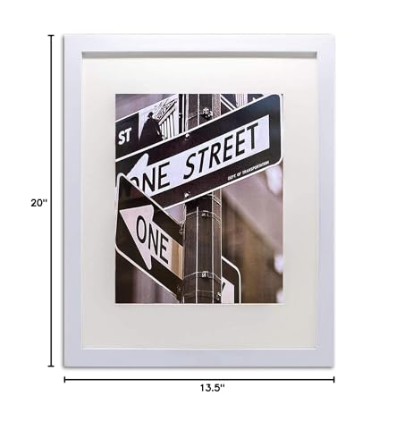 The Display Guys 16x20 White Picture Frame - Solid Pine Wood, Tempered Glass, matted for 11x14 Photo + Collage Mat Board for 4-5x7 Photo