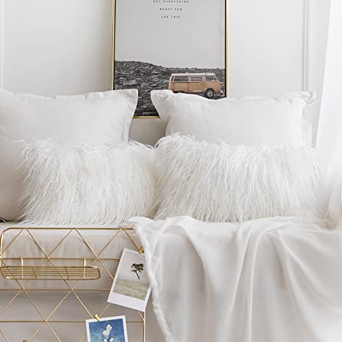 MIULEE Decorative New Luxury Series Style White Faux Fur Throw Pillow Case Cushion Cover for Sofa Bedroom Car 12 x 20 Inch 30 x 50 Cm