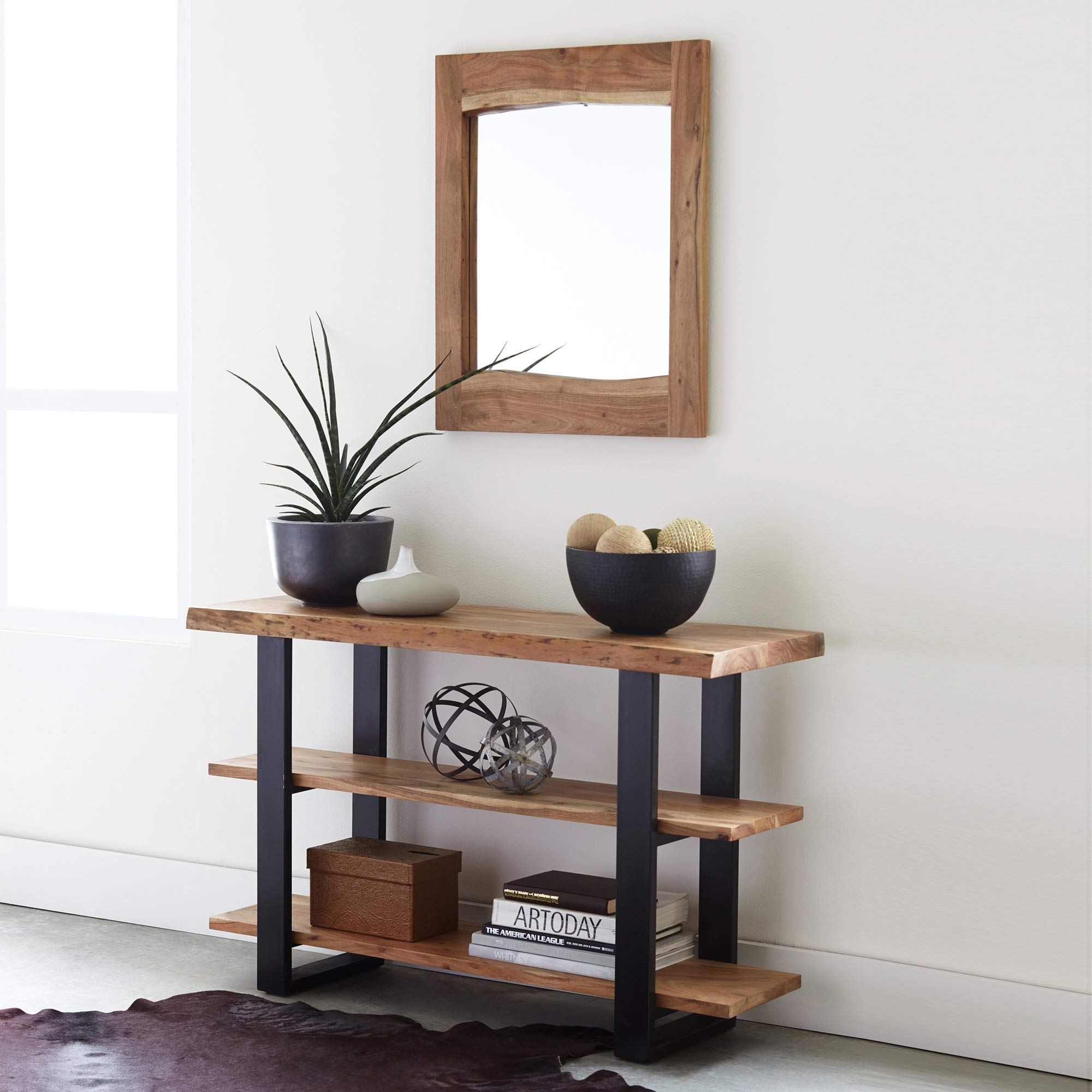 Alpine Natural Live Edge Wood Coat Hooks, 36 in. , Unique Variations Adds Natural Character, Clear Finish, Knots & Cracks, Real Wood Ambiance