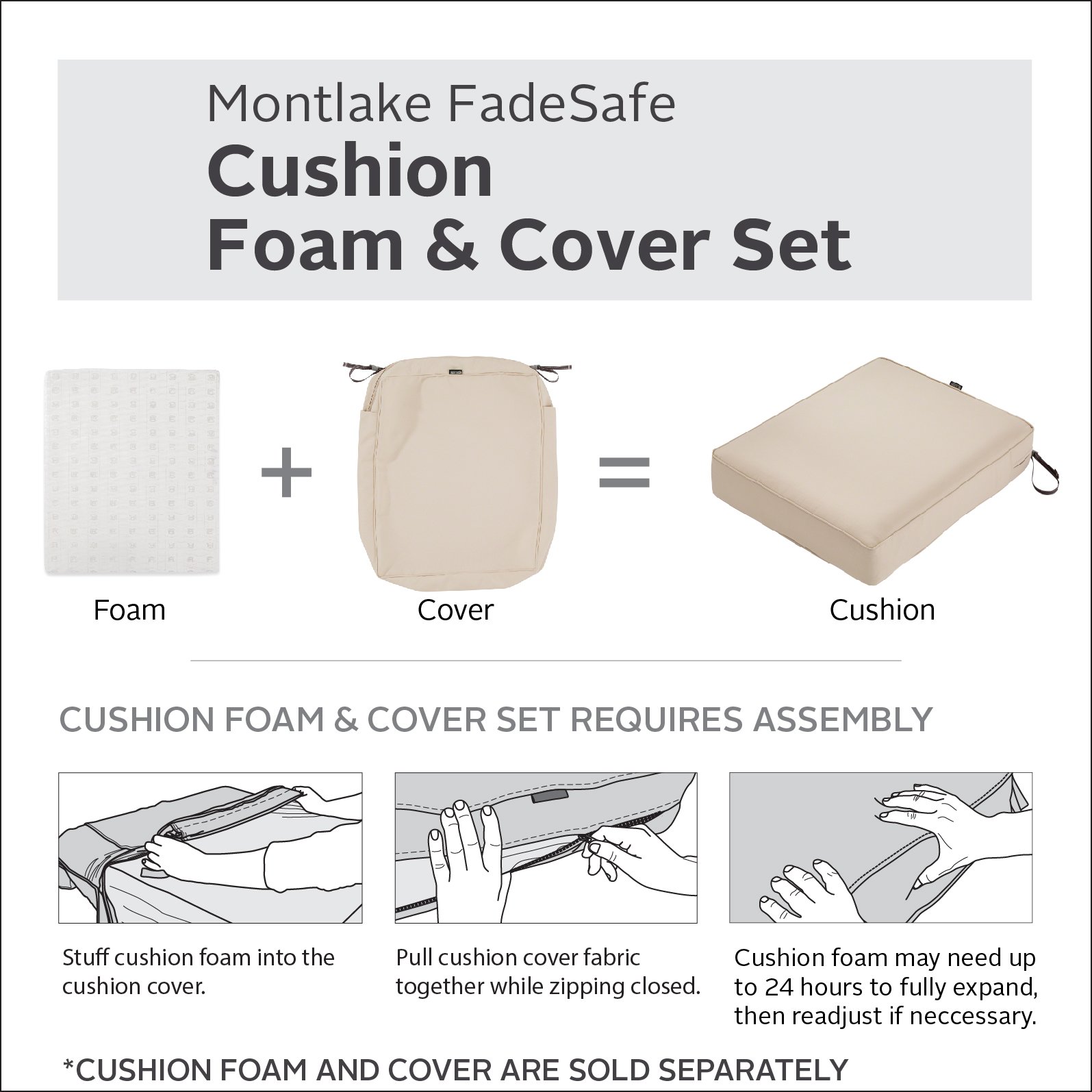Classic Accessories 23 x 21 x 5 Inch Rectangular Patio Cushion Foam