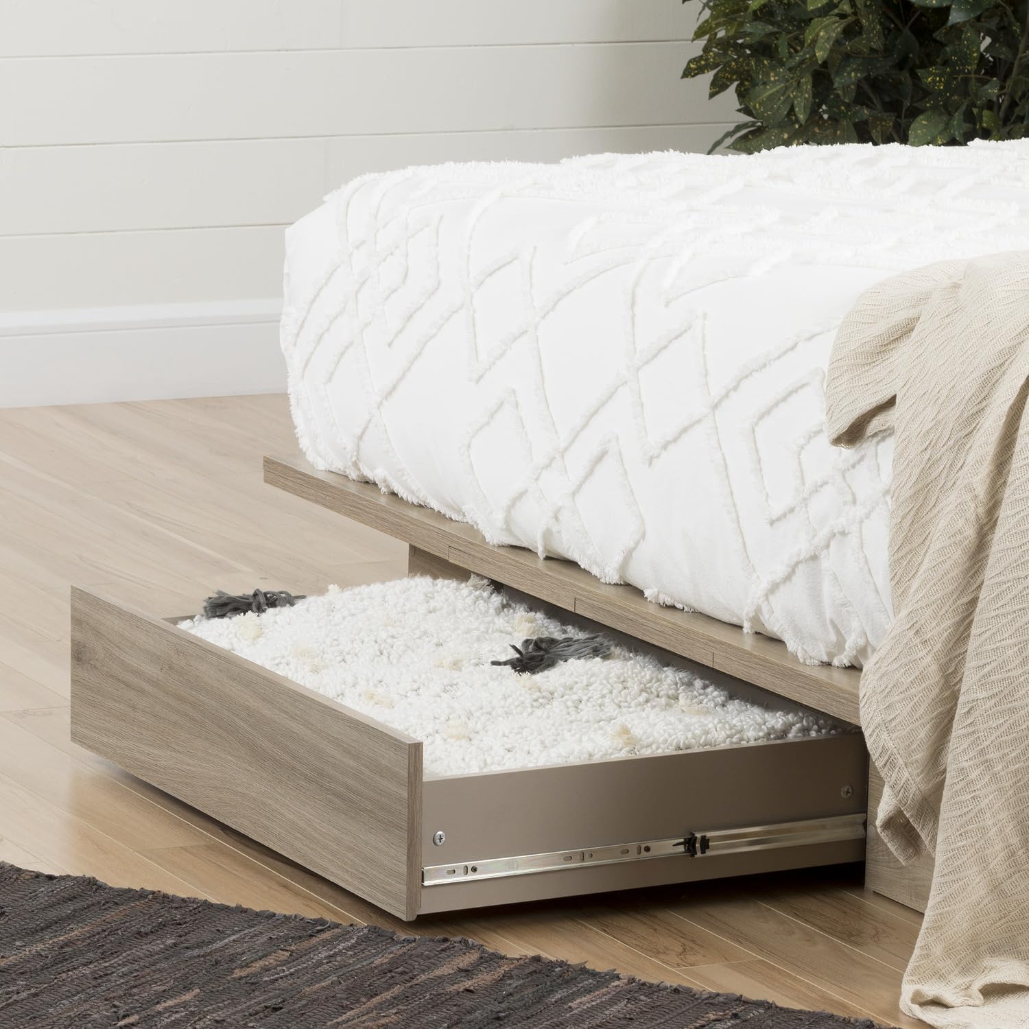 South Shore Primo Full/Queen Platform Bed (54/60'') with drawer, Rustic Oak