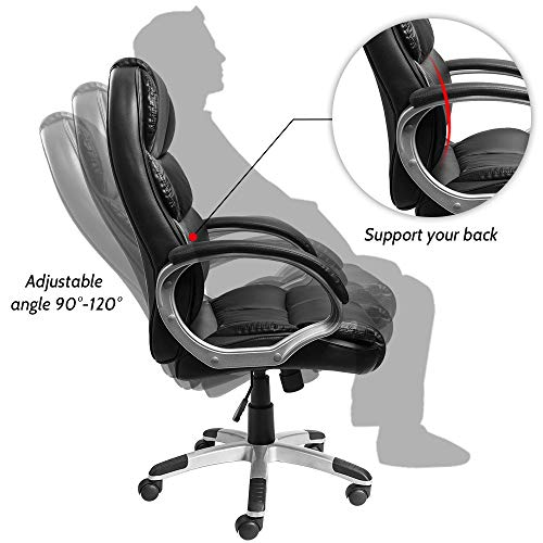 Furmax Leather High Back Office Chair Ergonomic Executive Office Chair Swivel Computer Desk Chair Lumbar Support Soft Cushioned Padded Arms (Black)