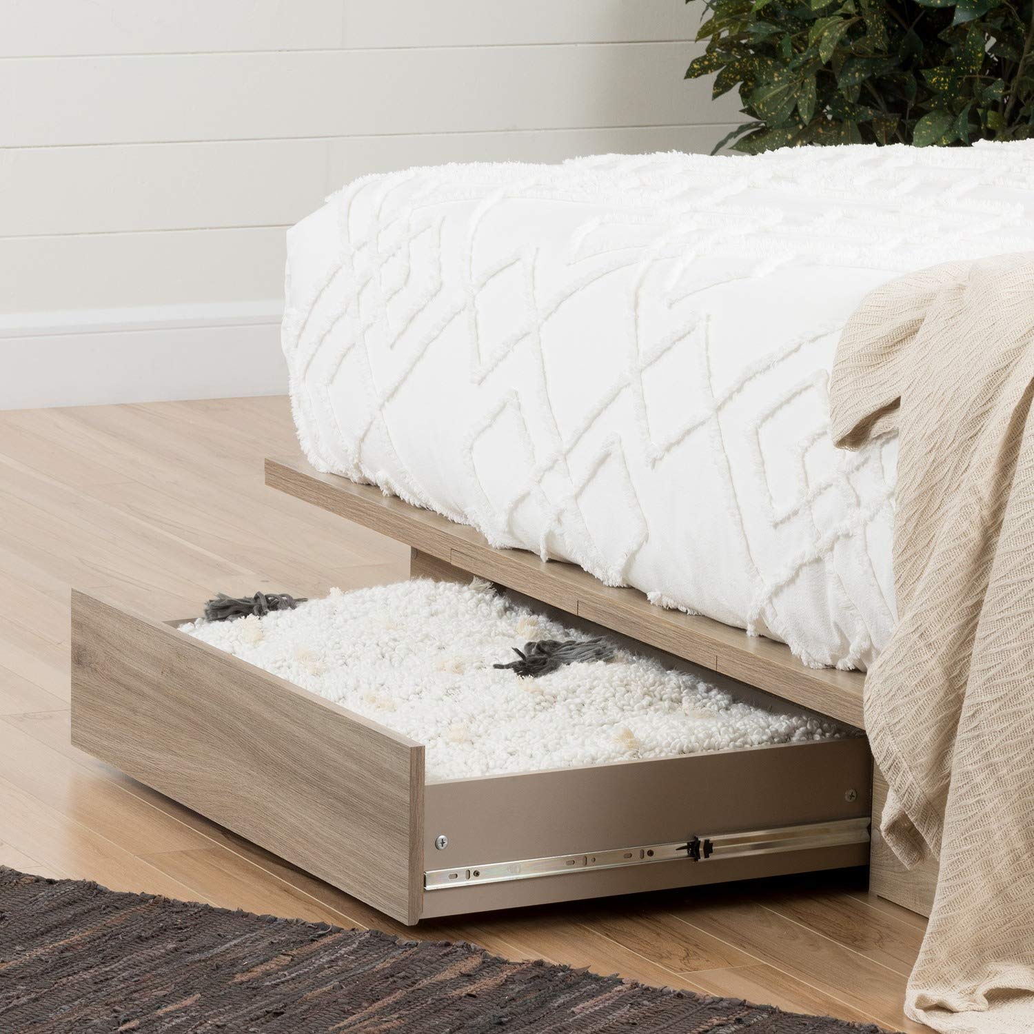 South Shore Primo Full/Queen Platform Bed (54/60'') with drawer, Rustic Oak