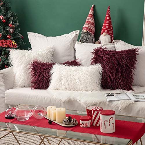 MIULEE Decorative New Luxury Series Style White Faux Fur Throw Pillow Case Cushion Cover for Sofa Bedroom Car 12 x 20 Inch 30 x 50 Cm