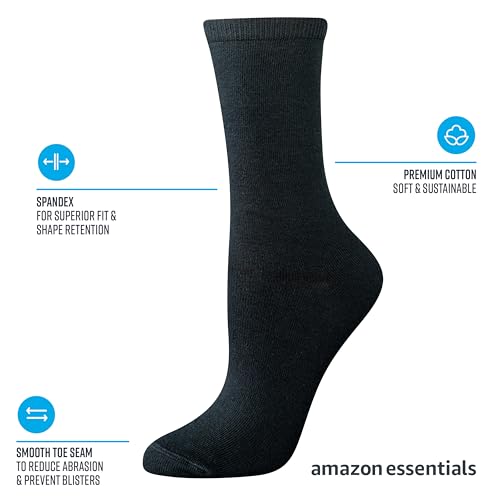 Amazon Essentials Women's Casual Crew Socks, 6 Pairs, Black, 8-12