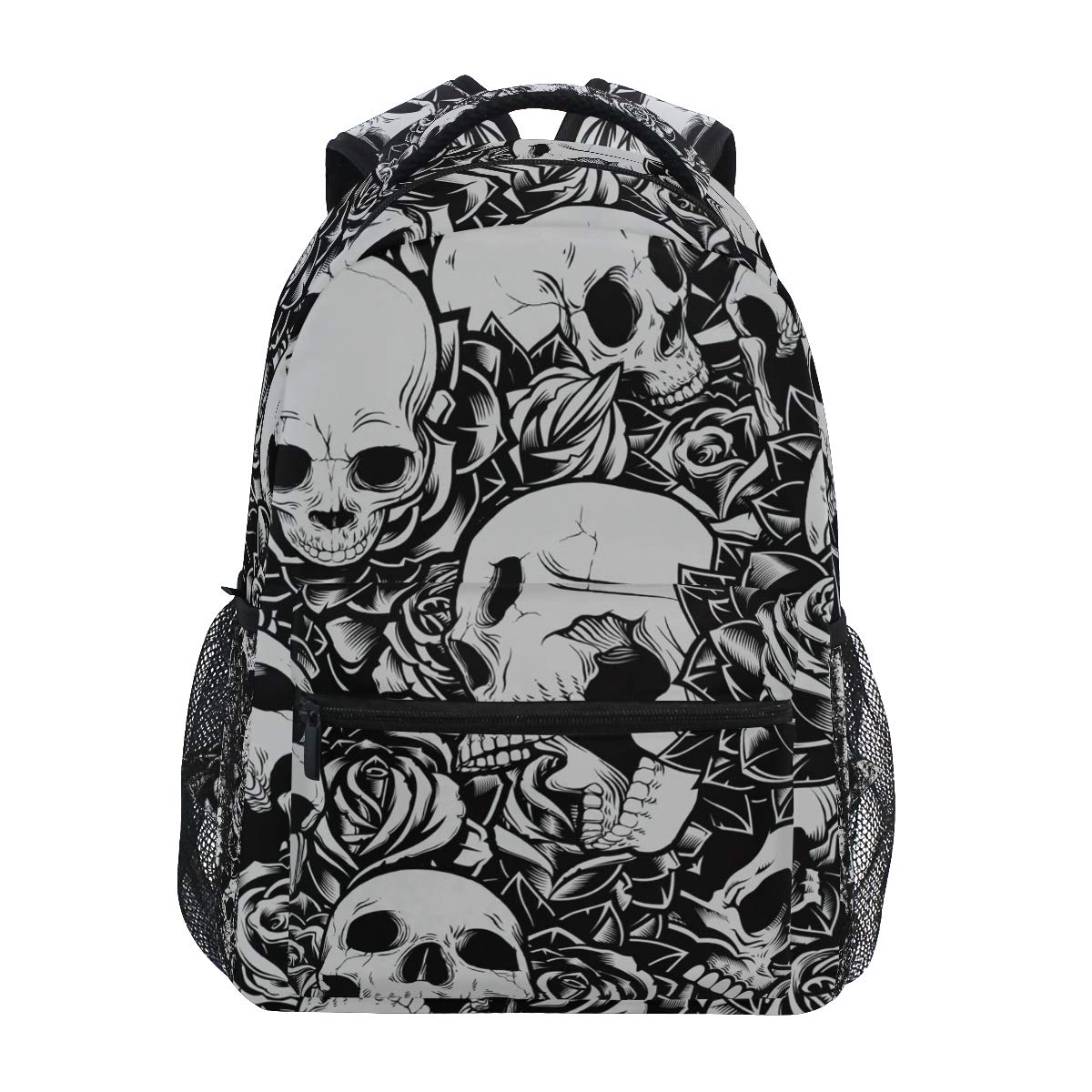 ZZKKO Floral Flower Sugar Skull Black and White Boys Girls School Computer Backpacks Book Bag Travel Hiking Camping Daypack