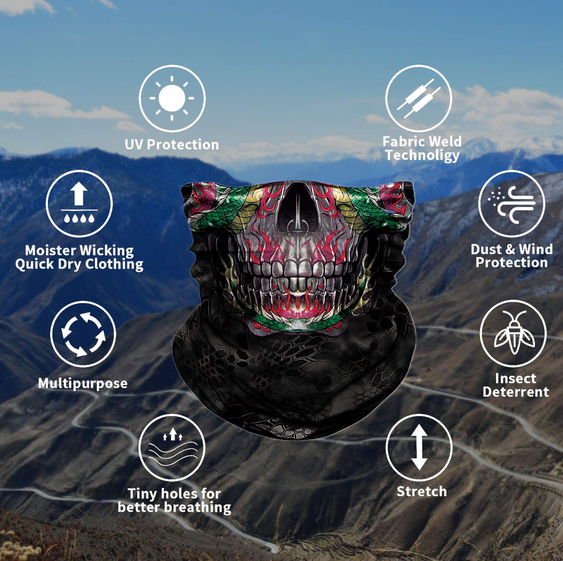 TERNNK Seamless Neck Gaiter Shield Scarf Bandana Face Mask Seamless UV Protection for Motorcycle Cycling Riding Running Headbands (A-01)