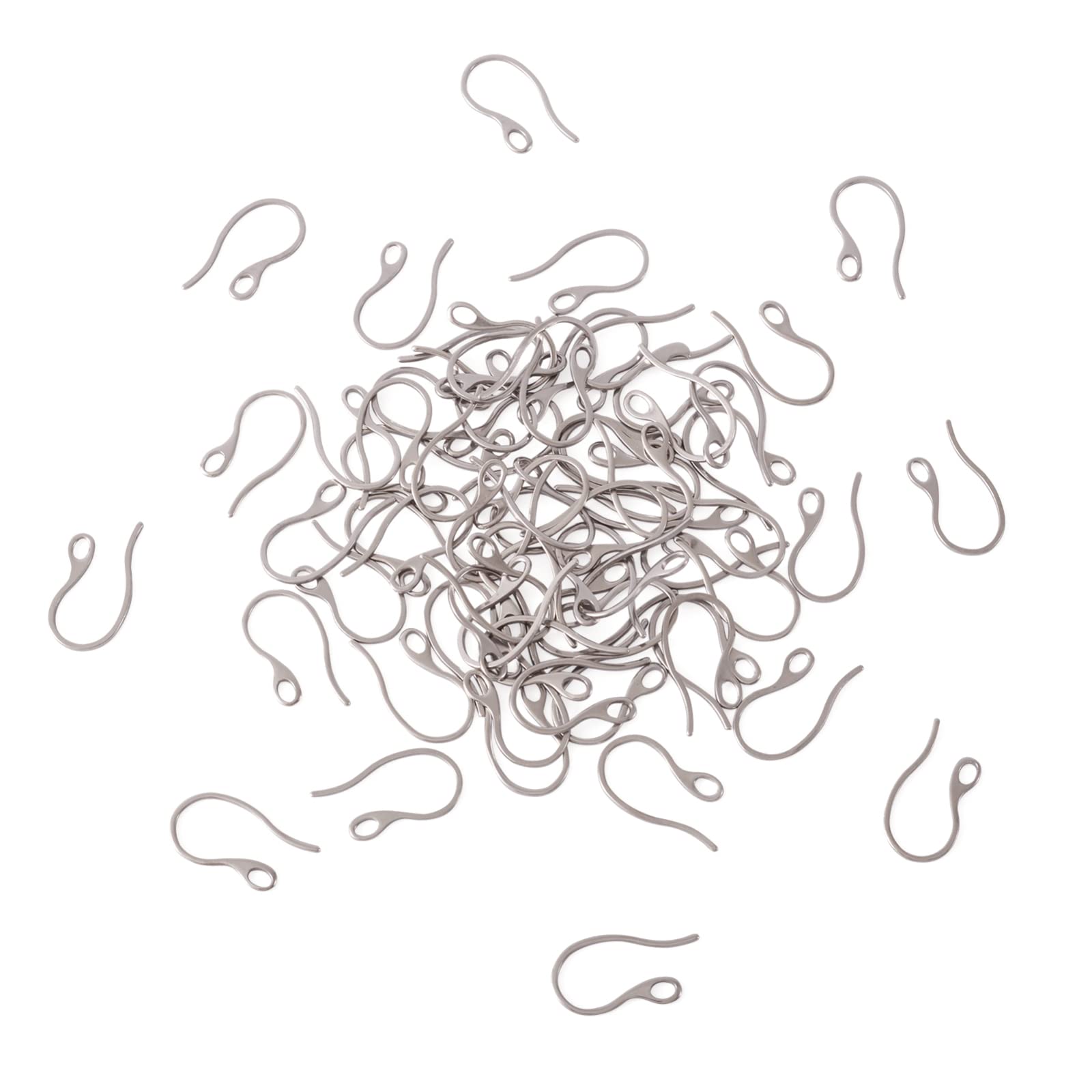 Pandahall 100pcs 304 Stainless Steel Earring Hooks 21.5x11x1mm with Loop Hole Ear Wire Findings for DIY Jewelry Making